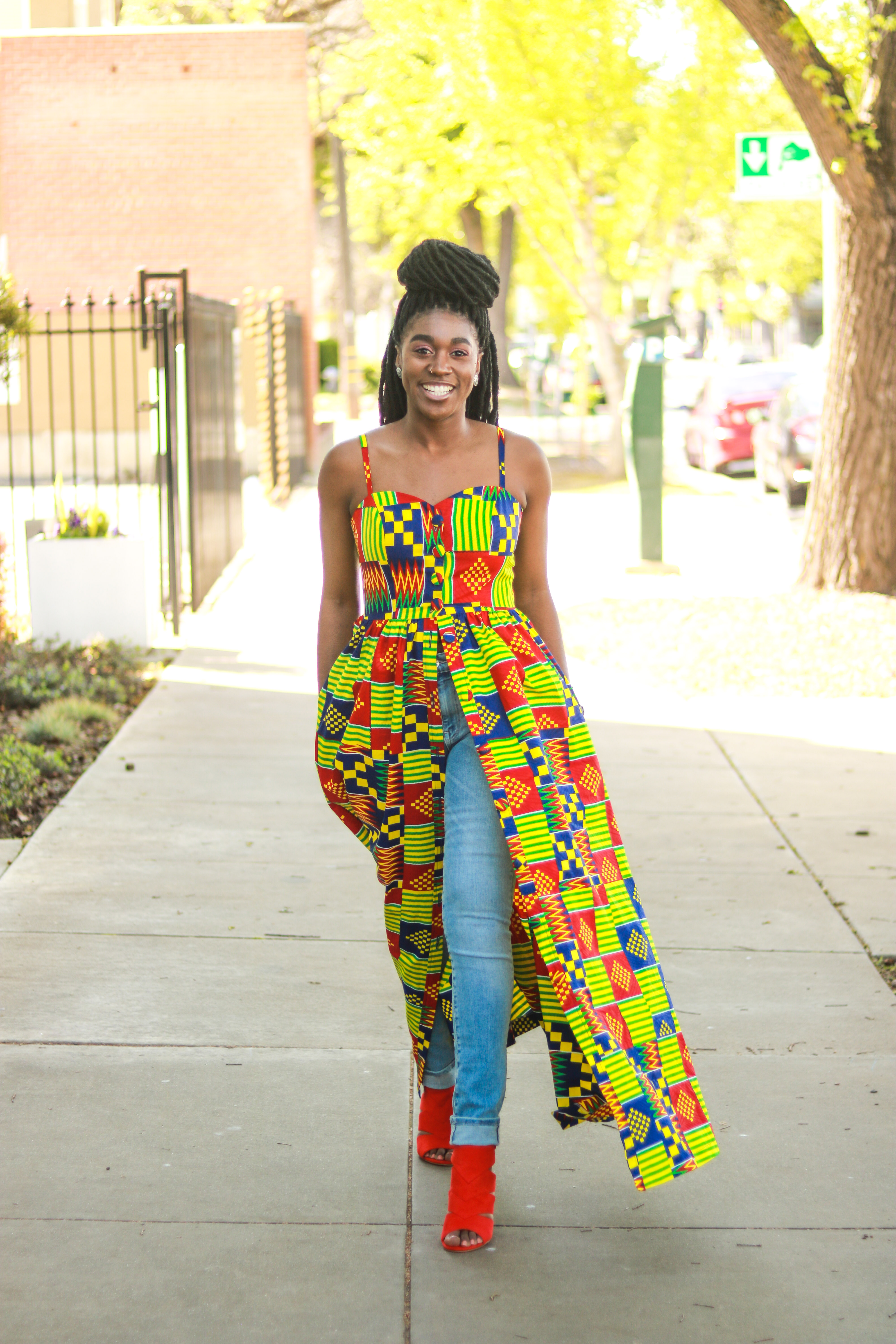 Diy Kente Print Ankara Maxi Dress With Pockets Buttons Jessica Dress